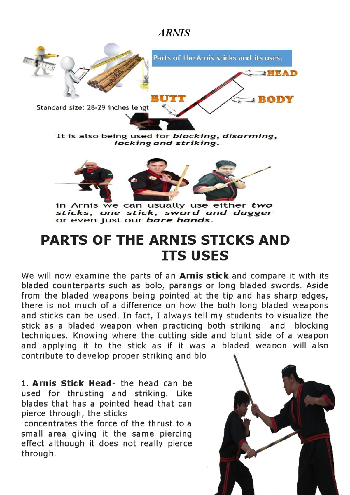 ARNIS 101: Parts of the Arnis Sticks and Their Practical Uses - Studocu