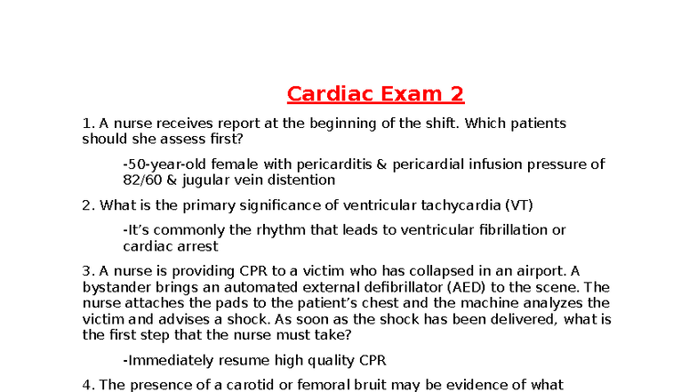 Cardiac Exam 2 - Comprehensive Study Guide for Nursing Students - Studocu