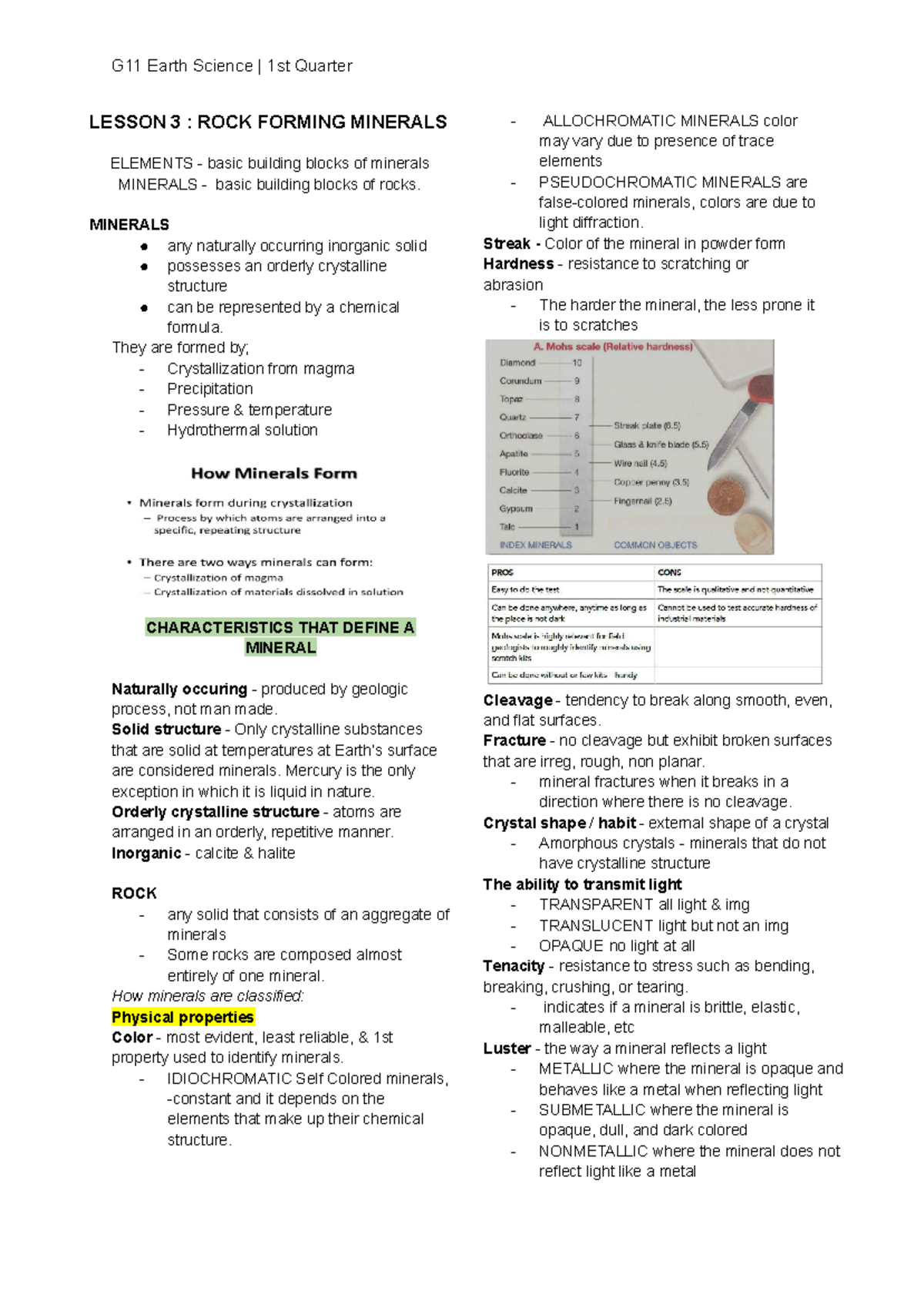 Earth sci 3&4 - n/a - LESSON 3 : ROCK FORMING MINERALS ELEMENTS - basic ...