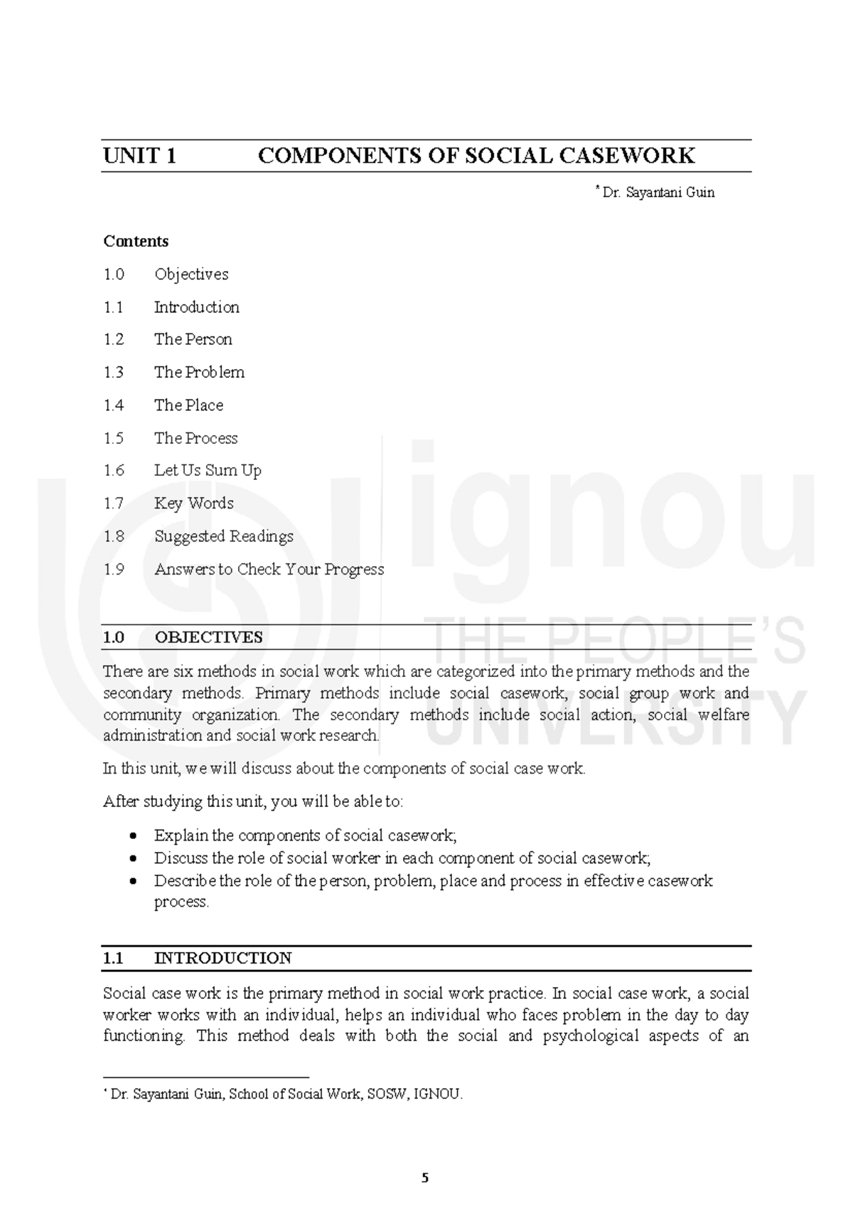 Unit 1: Components of Social Casework - Overview and Key Concepts - Studocu