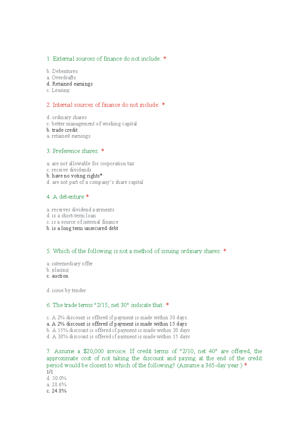 Business Finance Quiz: Key Questions and Answers Overview - Studocu