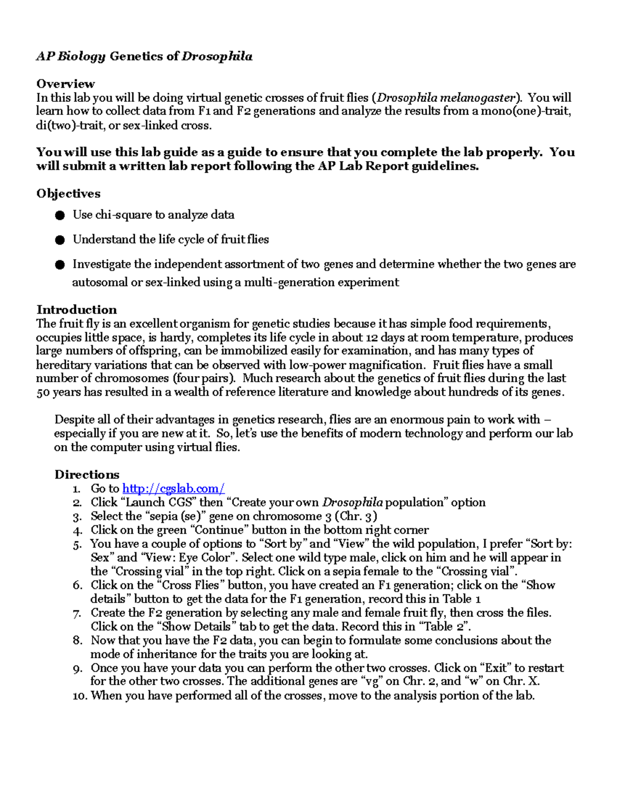 Genetics of Drosophila: Virtual Lab Guide & Analysis Techniques - Studocu
