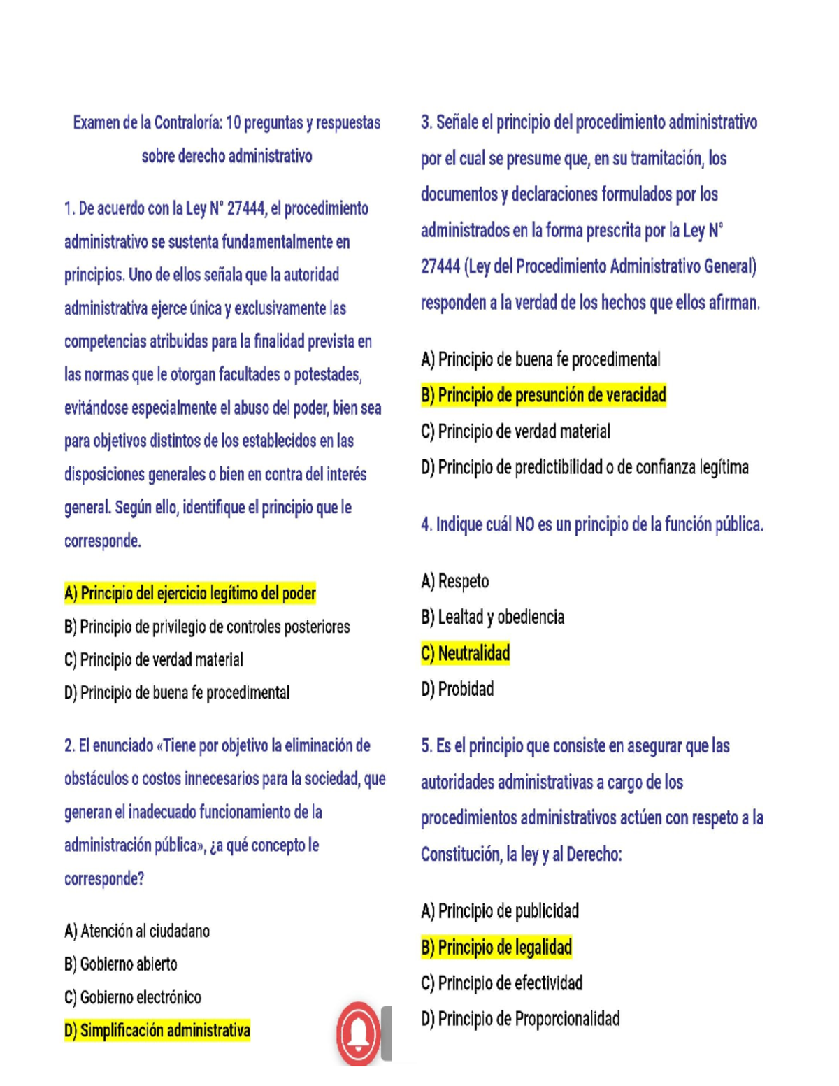 Preguntas de Derecho Administrativo - Examen de la Contraloría: 10 preguntas y respuestas 3 ...