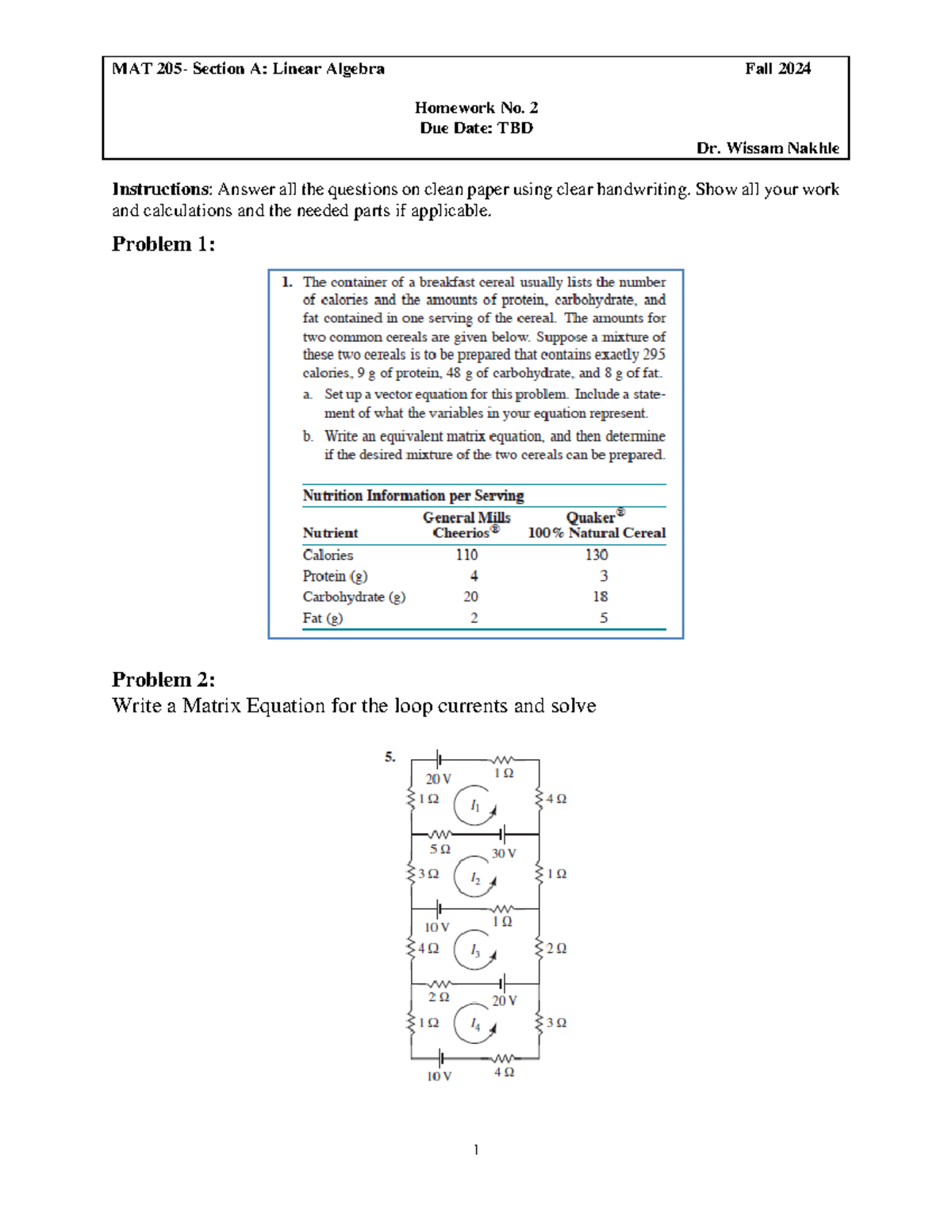 MAT205 - HW 2 - linear algebra - Discrete - MAT 205 - Section A: Linear Algebra Fall 2024 ...