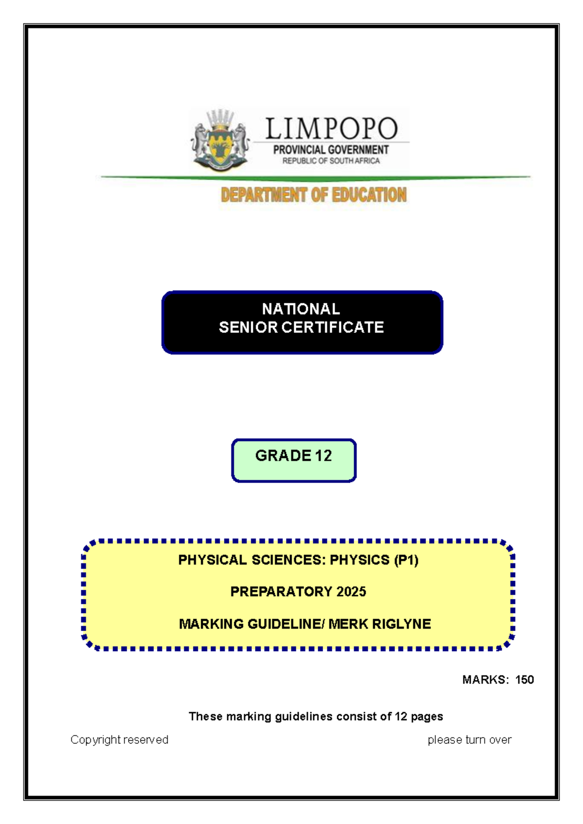 PS Gr 12 Trial 2025 Physical Sciences (P1) Marking Guidelines - Studocu