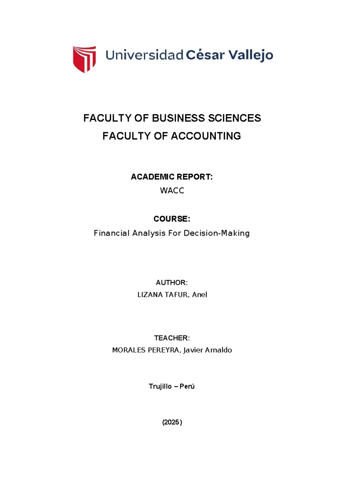 WACC Analysis Report: Financial Analysis Course (2025) - Studocu
