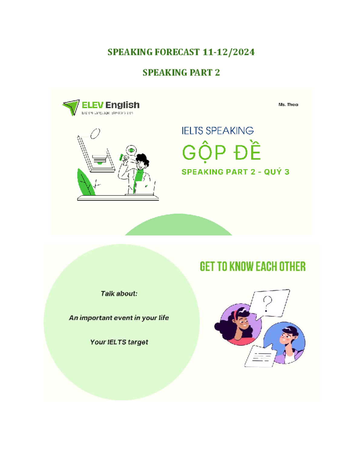 SPEAKING FORECAST: IELTS Speaking Part 2 Practice Questions - Studocu