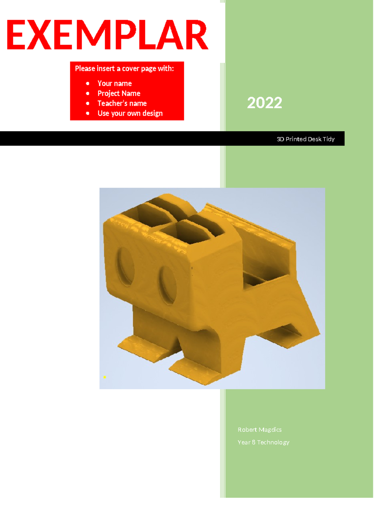 3D Printed Desk Tidy Project - Year 8 Tech Exemplar - Studocu