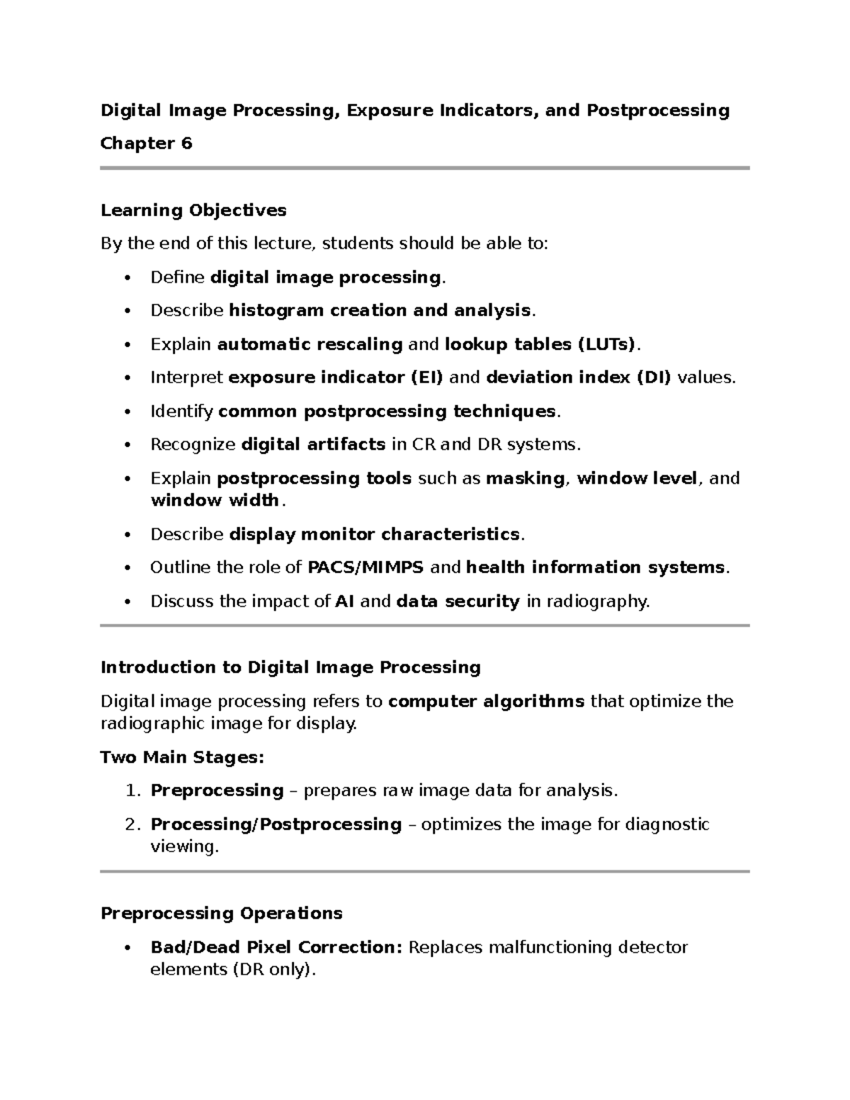 Digital Image Processing & Postprocessing Techniques in Radiography ...