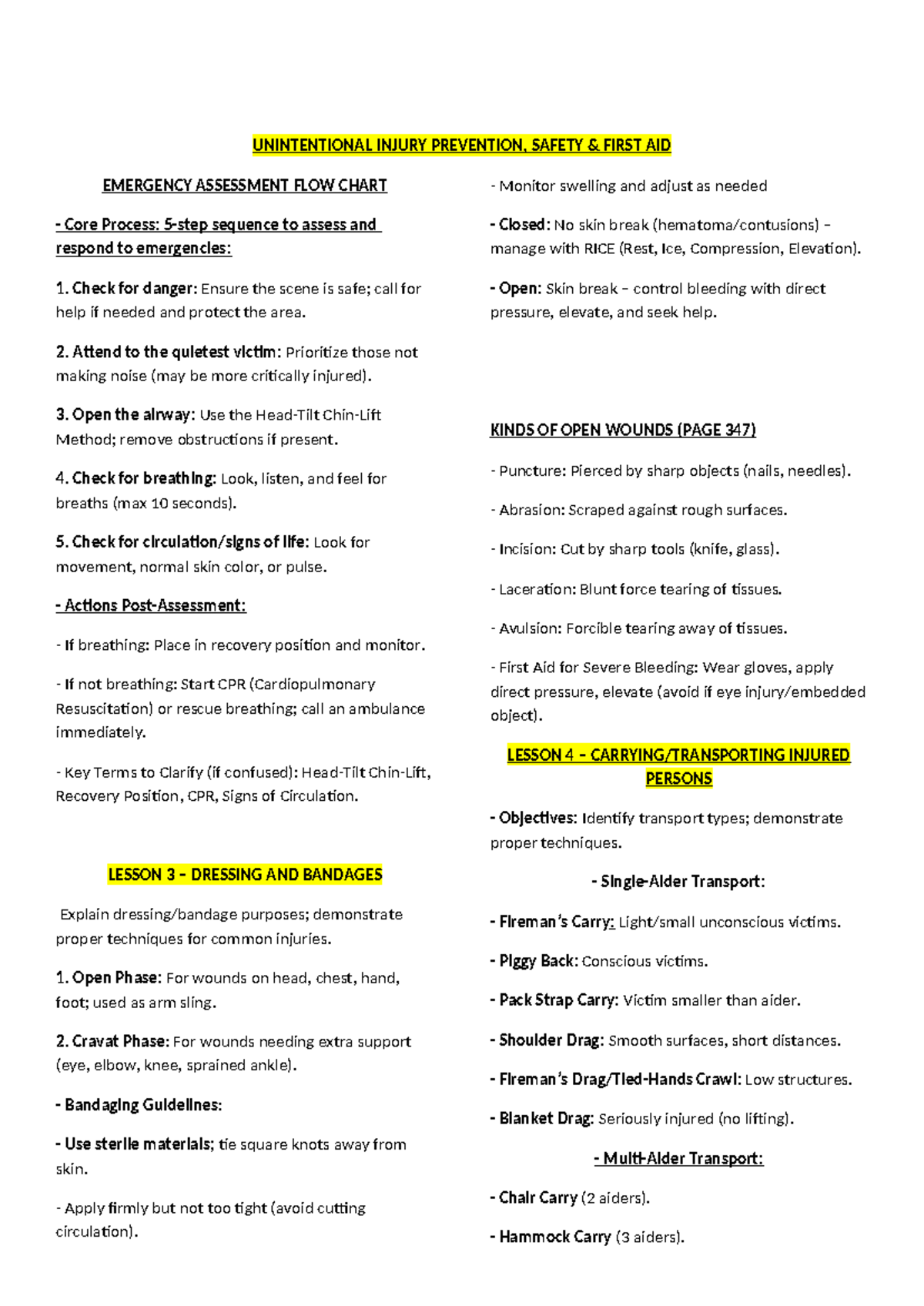 Unintentional Injury Prevention: First Aid Emergency Assessment Flow ...