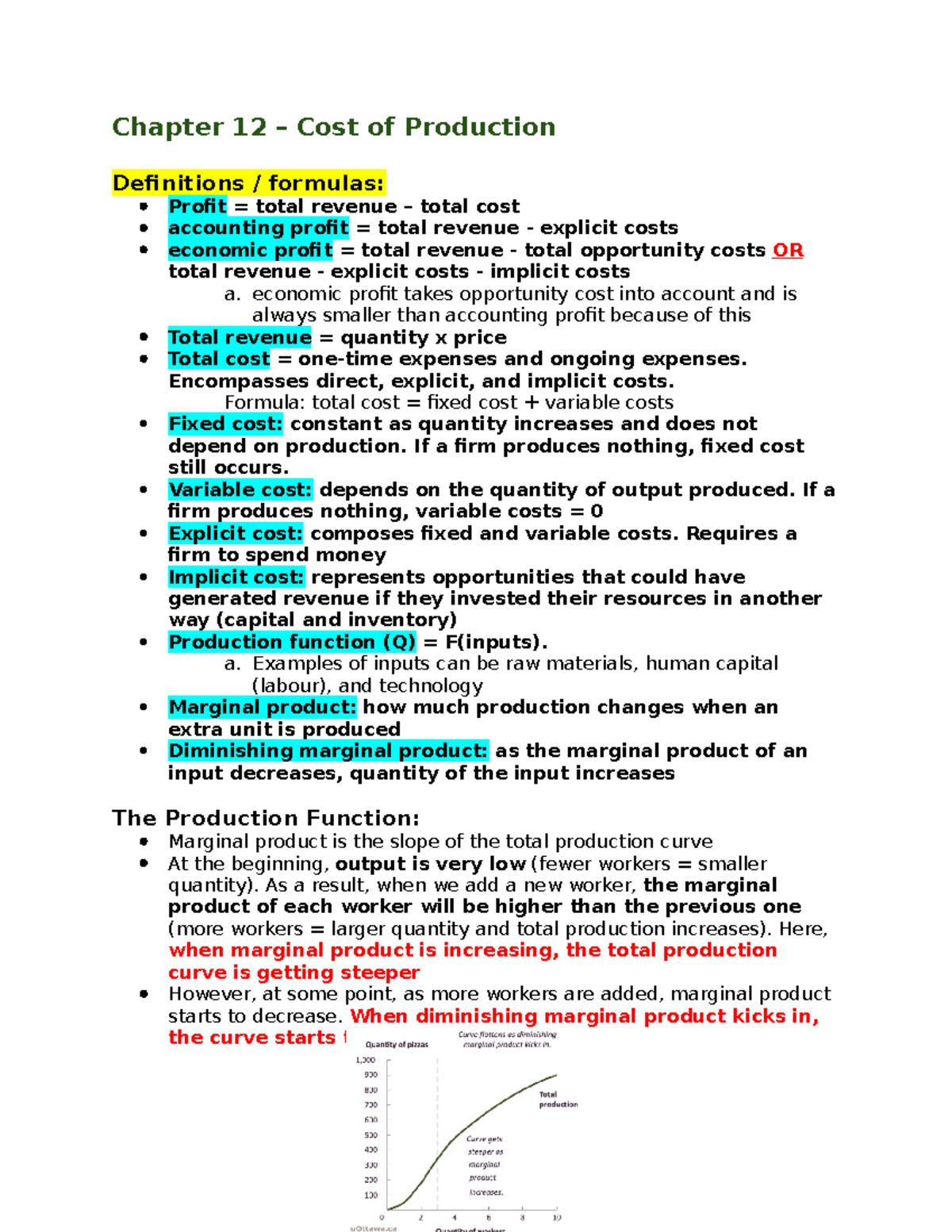 Microeconomics Ch 12 and 13 - Chapter 12 – Cost of Production ...