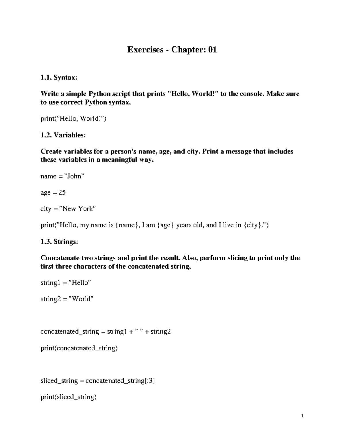 Chapter 01 Exercises: Python Basics and Syntax - Studocu