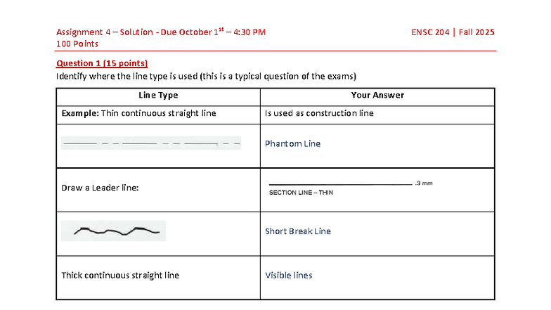 Assignment 4 Solutions for ENSC 204 - Engineering Graphics - Studocu