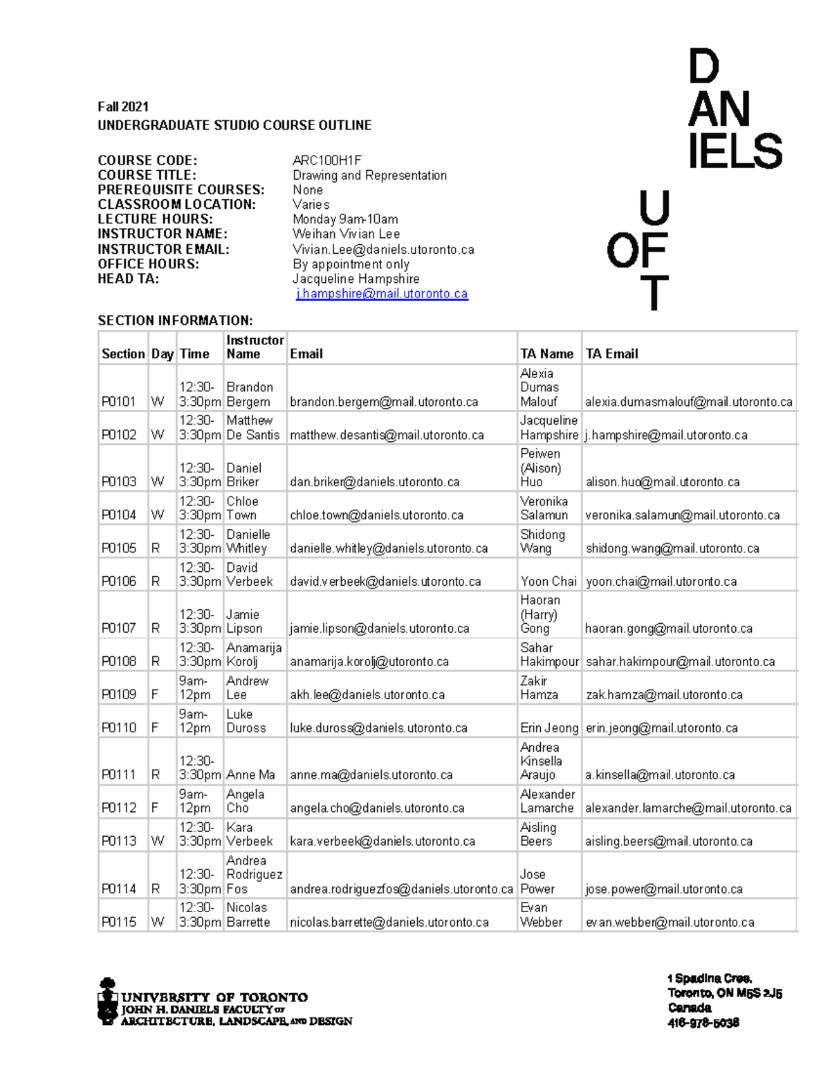 F21 ARC100H1F Course Outline: Drawing and Representation I - Studocu