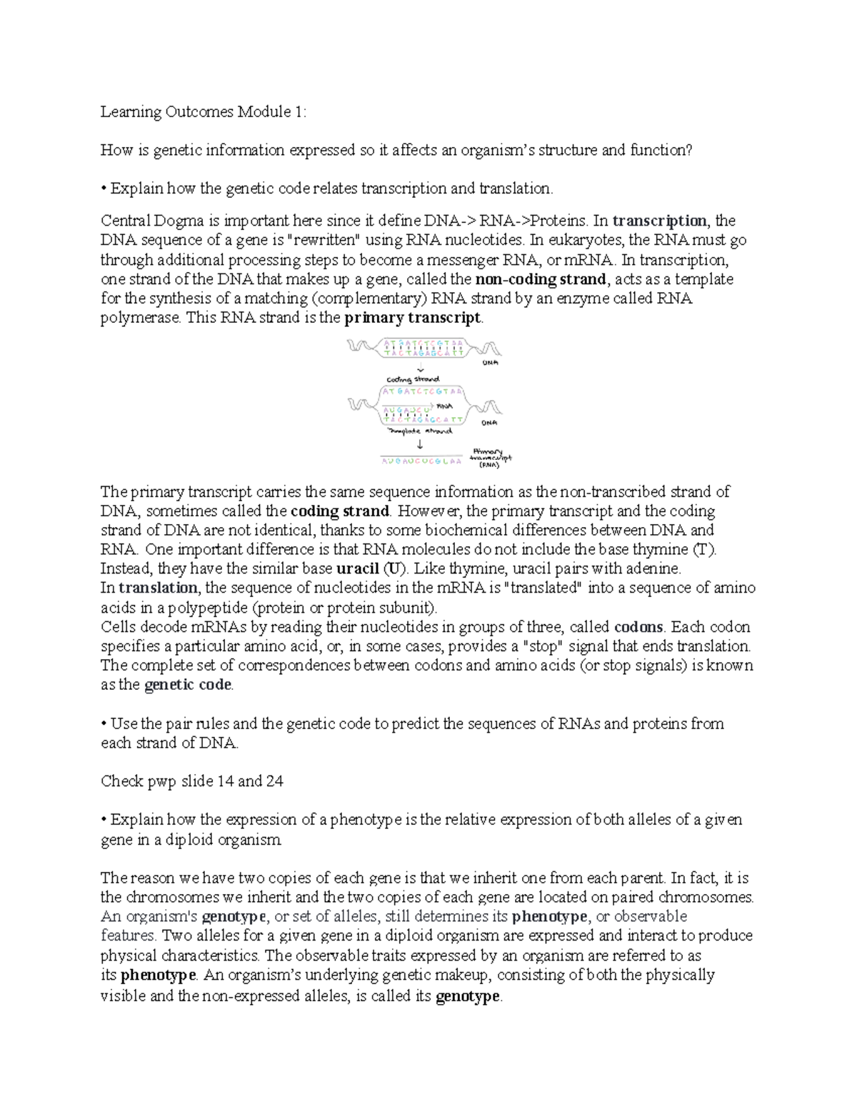 Learning Outcomes Module 1 Genetics - Learning Outcomes Module 1: How ...