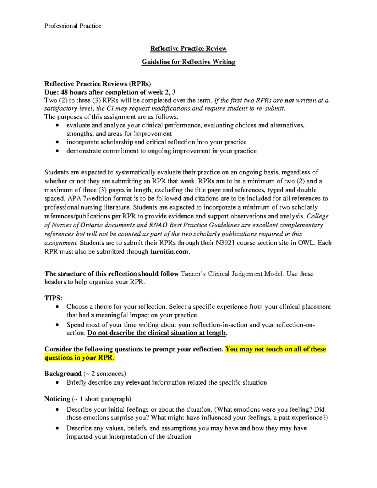 N3921 Reflective Practice Review: Guidelines for Writing Reflective ...
