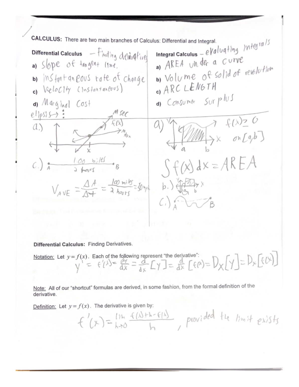 Calc Notes 1 - CALCULUS: There are two main branches of Calculus ...
