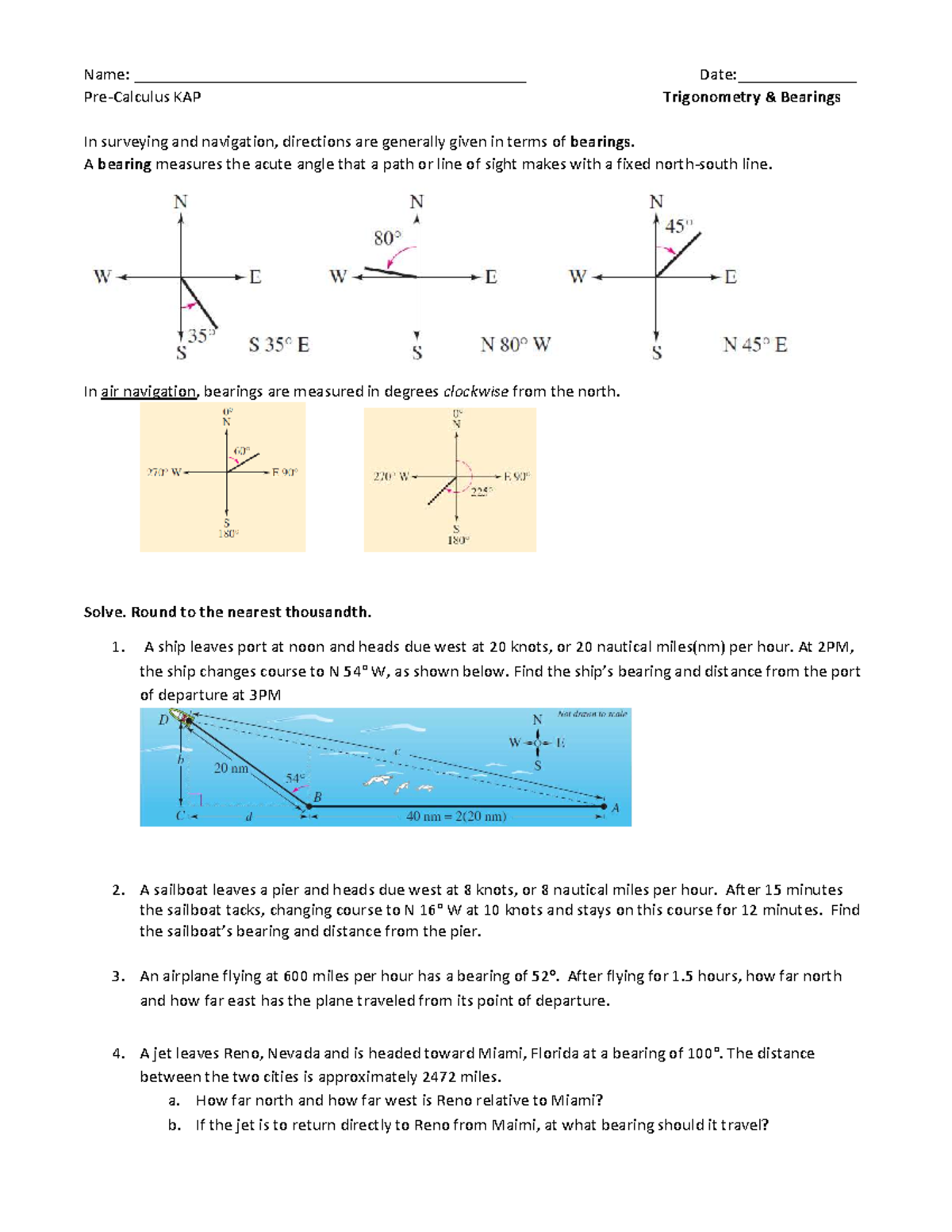 KAP Trigonometry Bearings Worksheet for Navigation and Surveying - Studocu