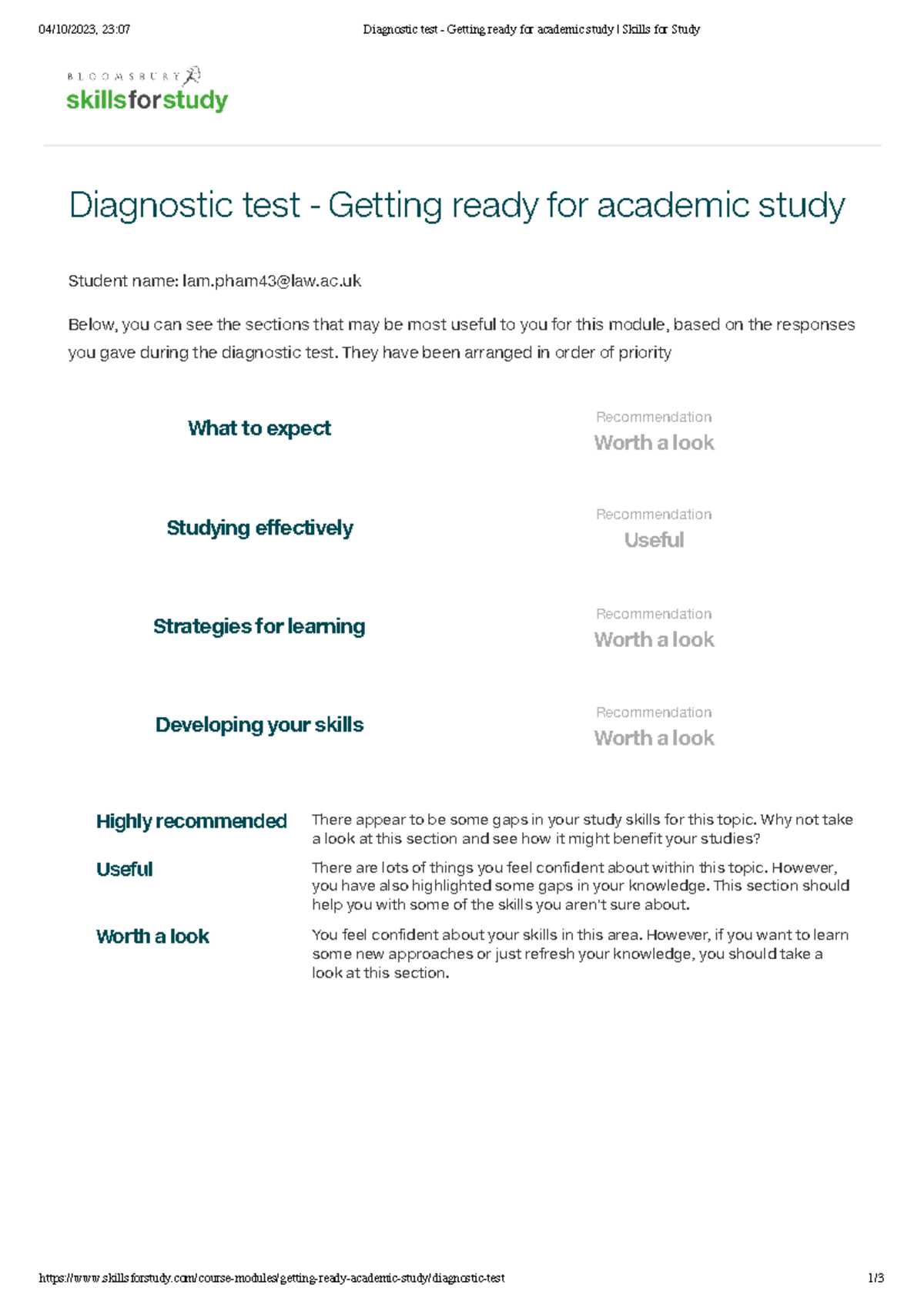 Diagnostic Test - Getting Ready for Academic Study (DDDD) - Studocu