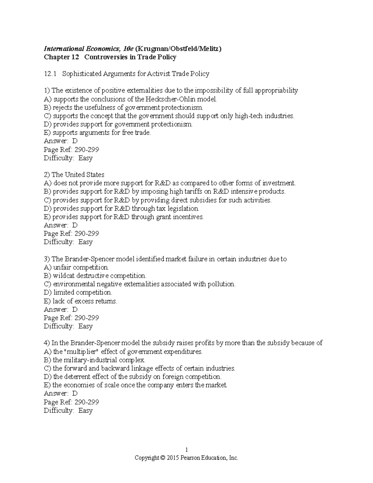 International Economics (Econ 101) - Chapter 12 Quiz Solutions - Studocu