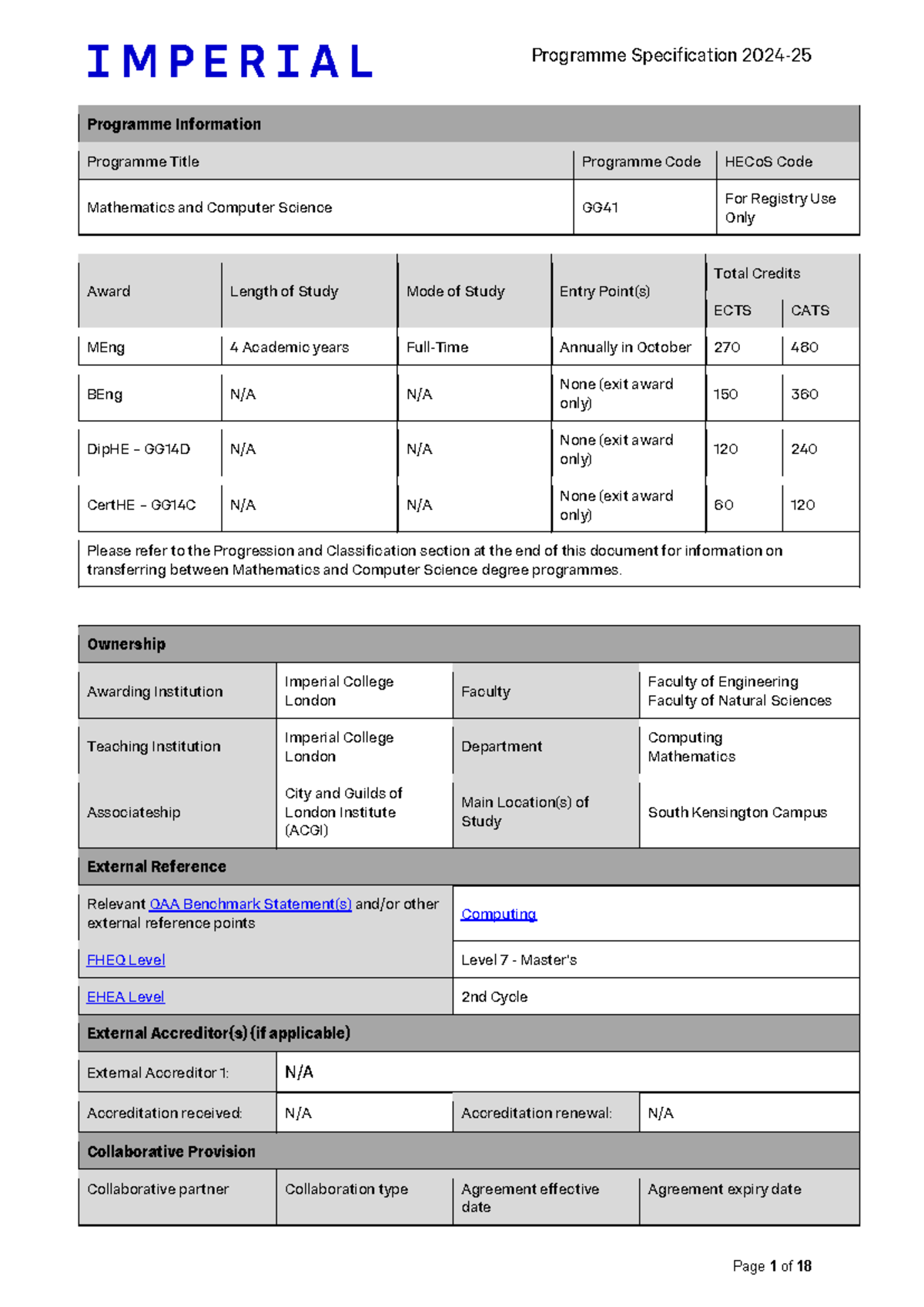 MEng Mathematics and Computer Science Programme Specification 2024-25 ...