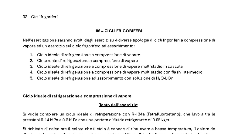 Esercitazioni sui Cicli Frigoriferi - Corso 08 Impianti Chimica e ...