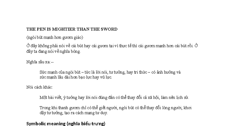 Symbolic-meaning - hihi - THE PEN IS MIGHTIER THAN THE SWORD (ngòi bút ...