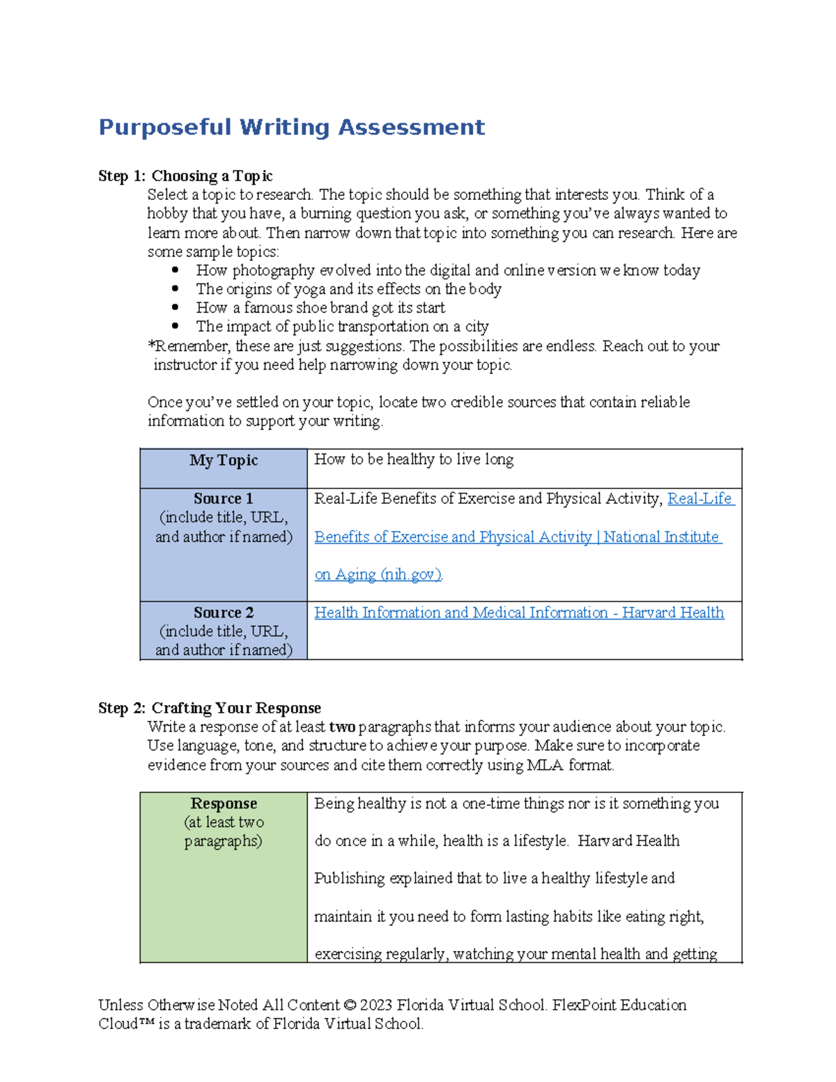 Purposeful Writing Assessment 01 03: Topic Selection & Response Guide ...