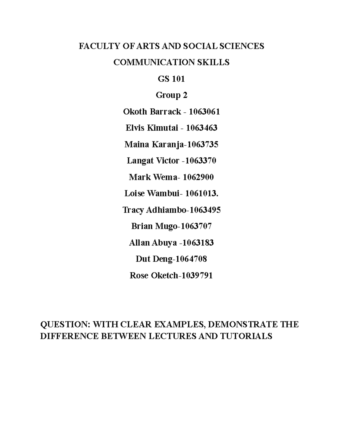 Communication Skills GS 101: Differences Between Lectures and Tutorials ...