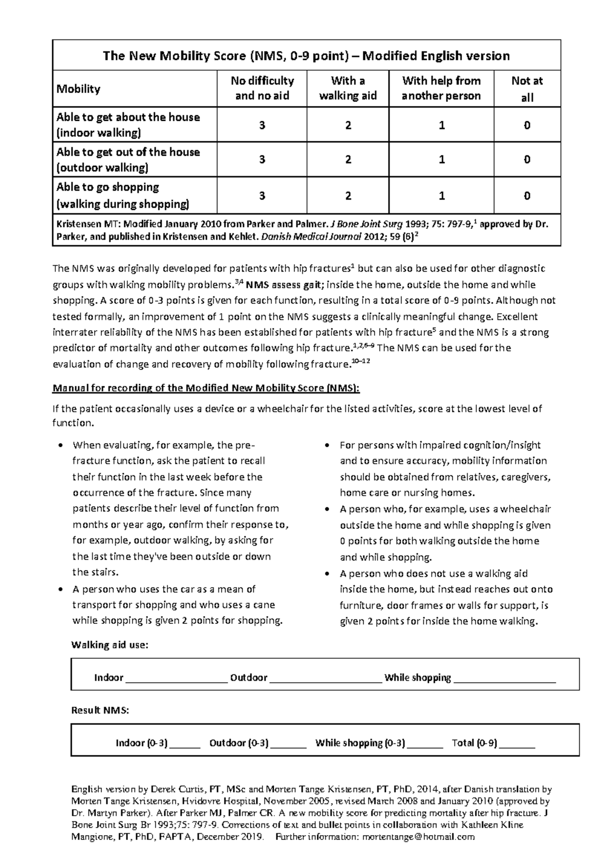 Modified New Mobility Score (NMS) - English Version (2014) - Studocu