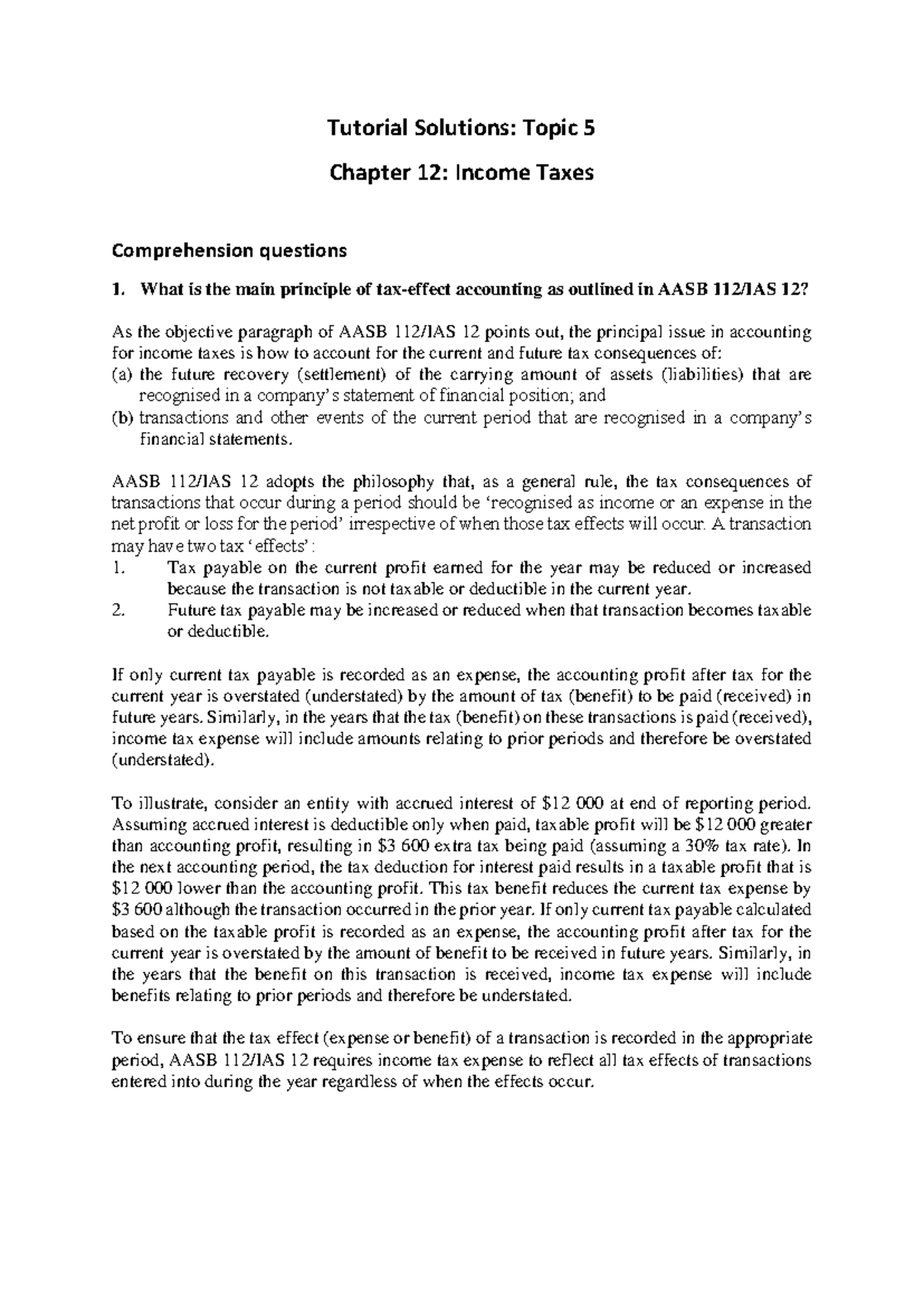 BUSN2015 S2 2018 Topic 5 Tutorial Solutions - Tutorial Solutions: Topic ...