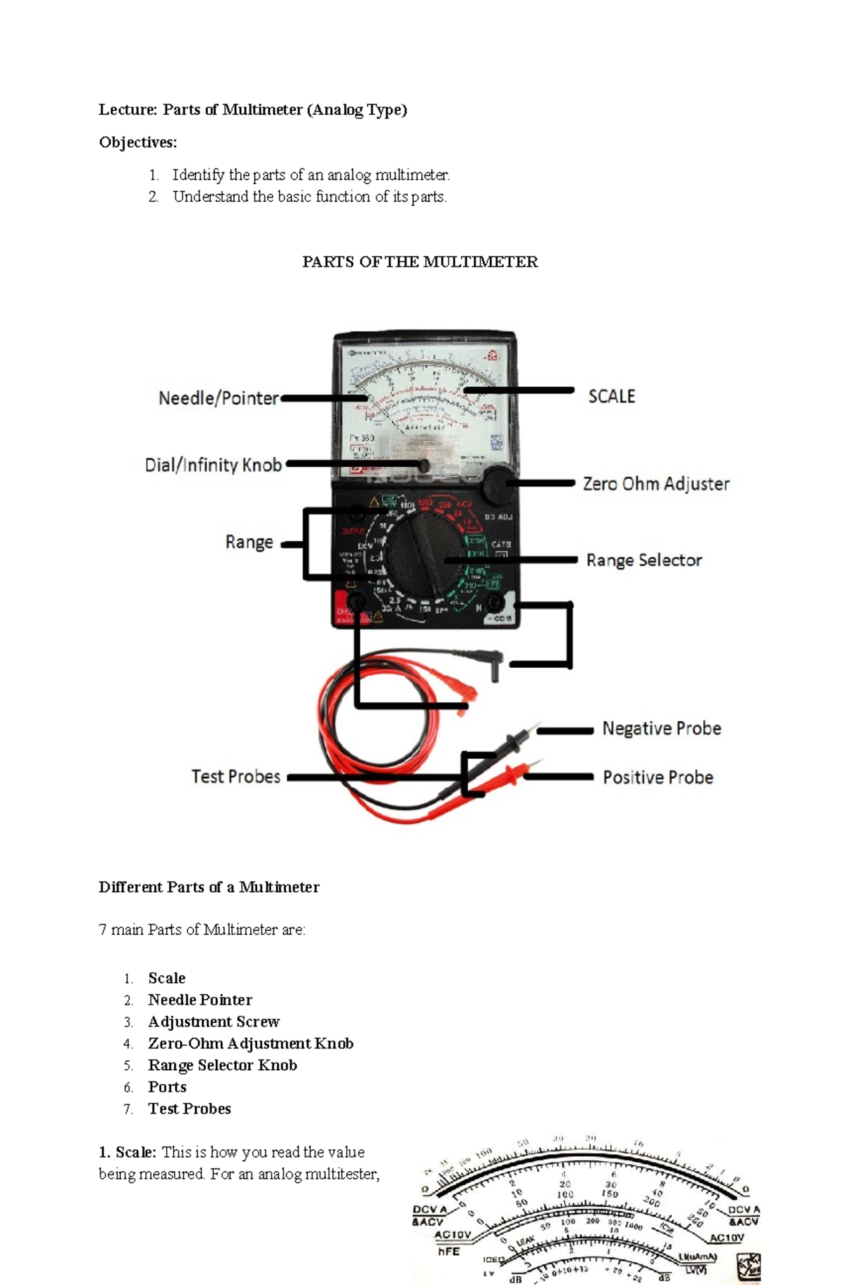 Lecture: Understanding Parts of Analog Multimeter (MULT101) - Studocu
