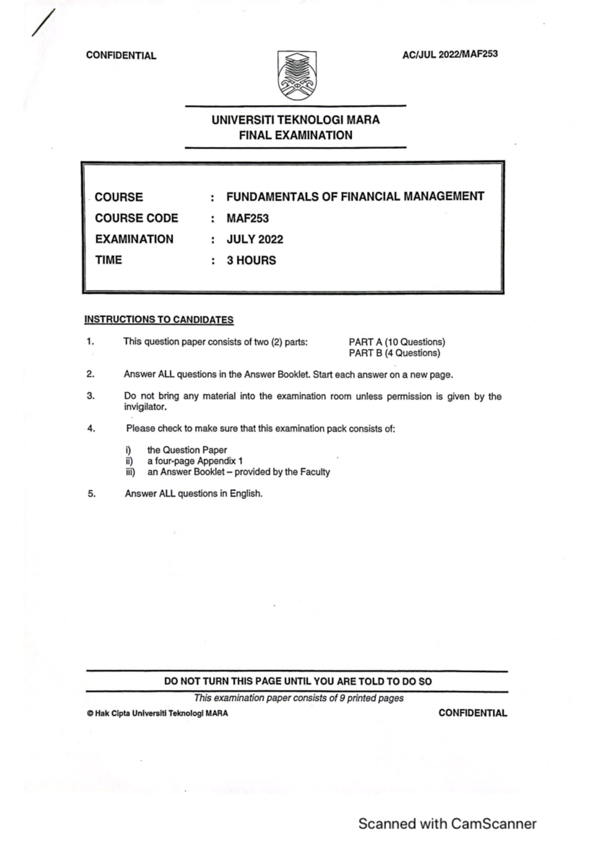 MAF253 July 2022 - Exam Questions and Answers Guide - Studocu