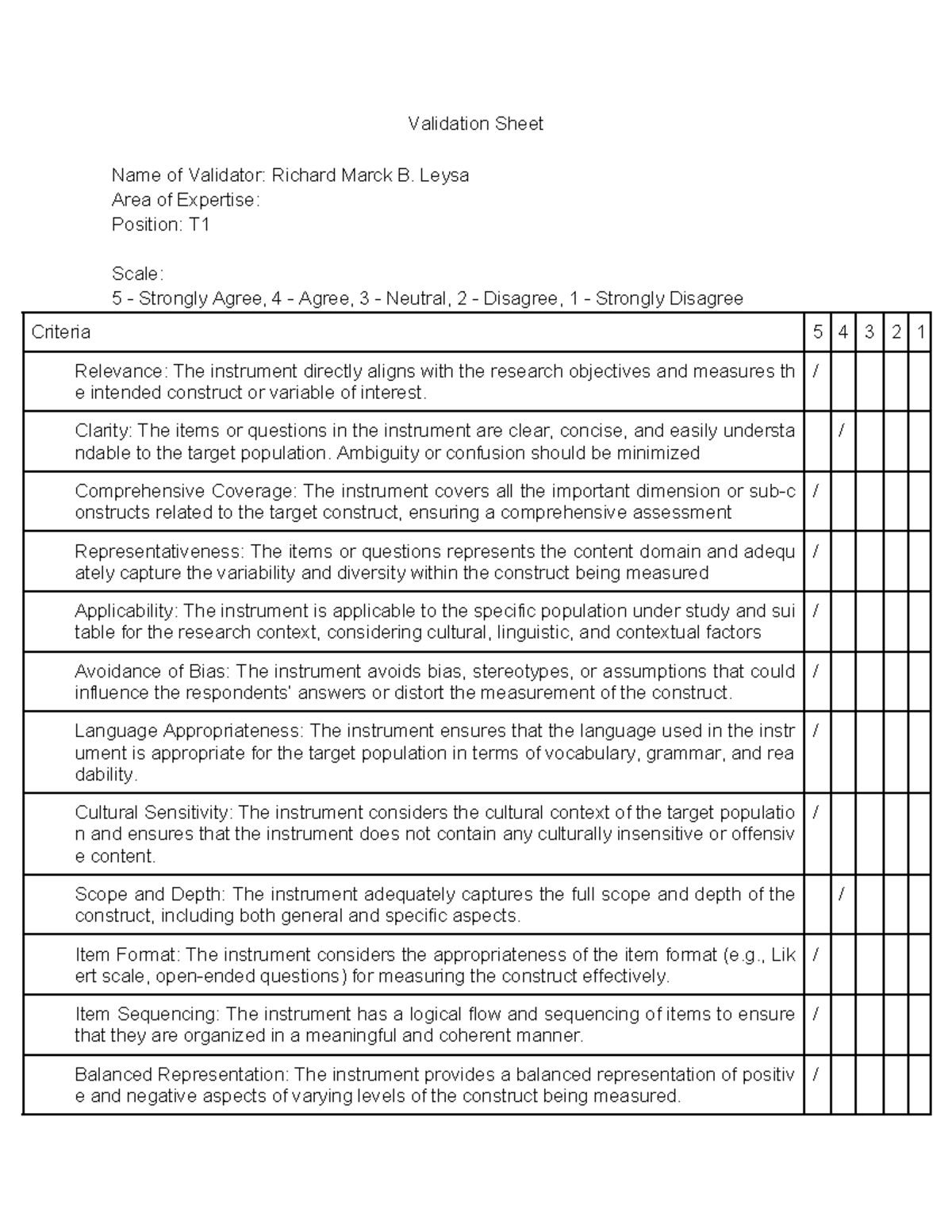 Validation Sheet - Validation Sheet Name of Validator: Richard Marck B ...