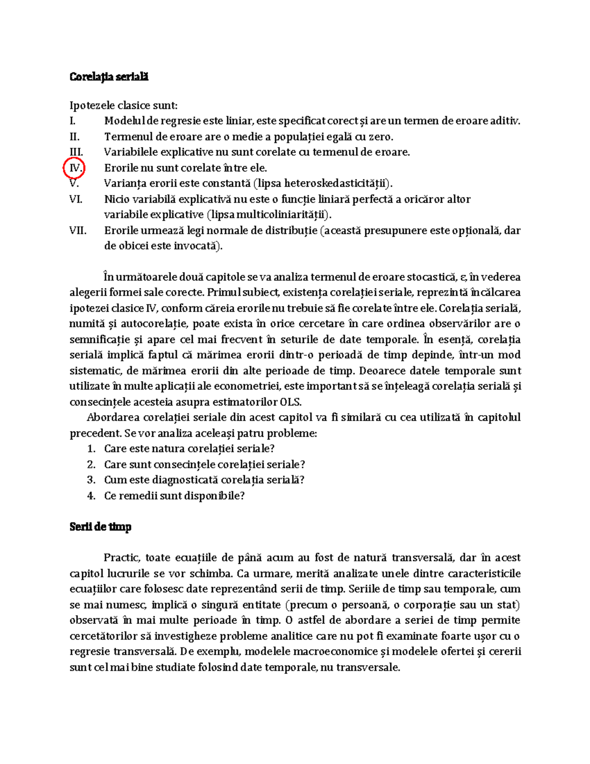 Corelatia seriala - Corelația serială Ipotezele clasice sunt: I ...