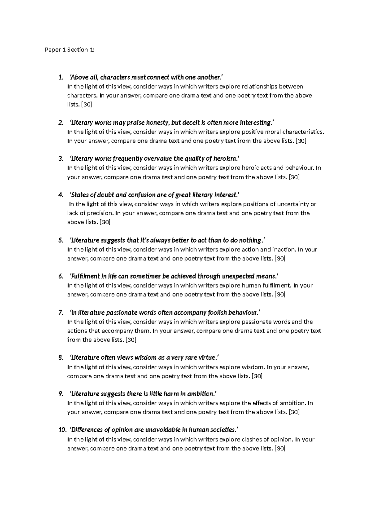 Practice Questions for Paper 1 Section 1: Literary Analysis Insights ...