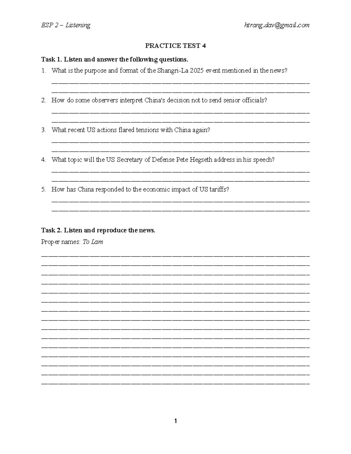 ESP 2 Listening Practice Test 4 with Key - Studocu