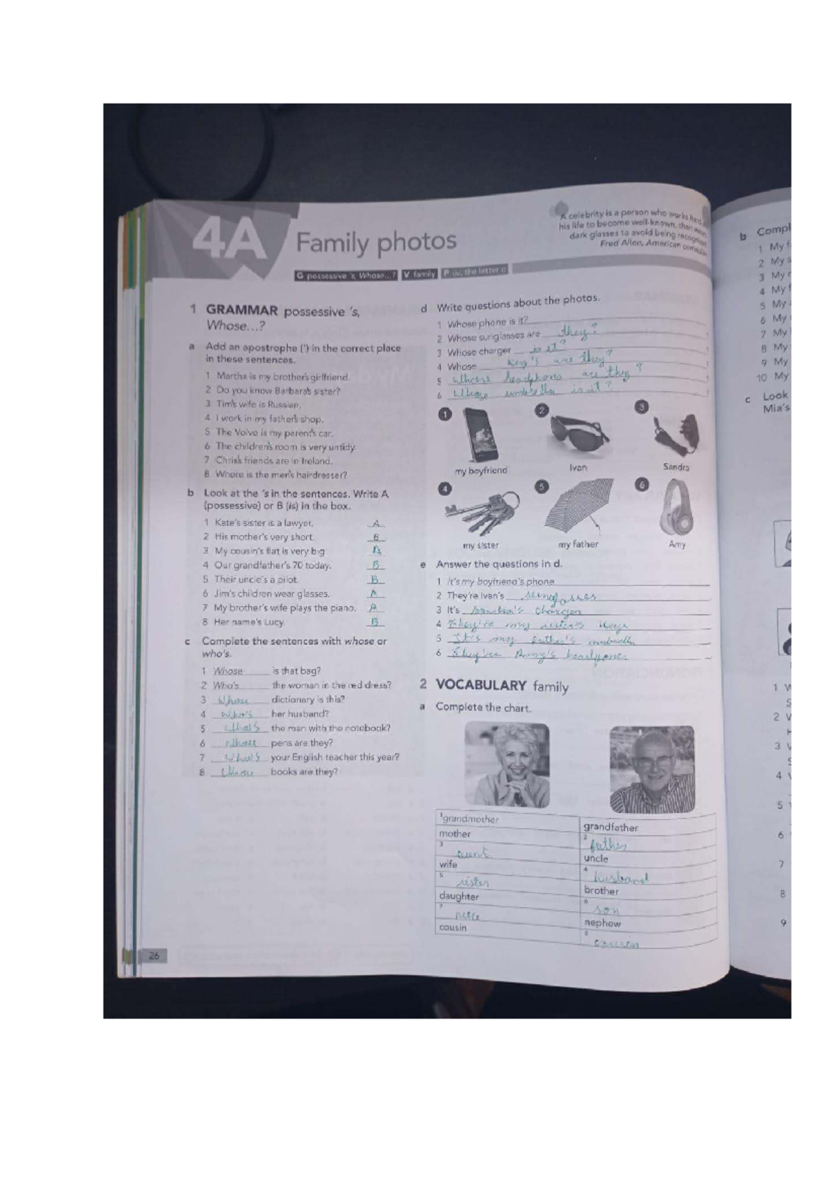 4A Family Vocabulary and Grammar Review - Homework Repaso - Studocu