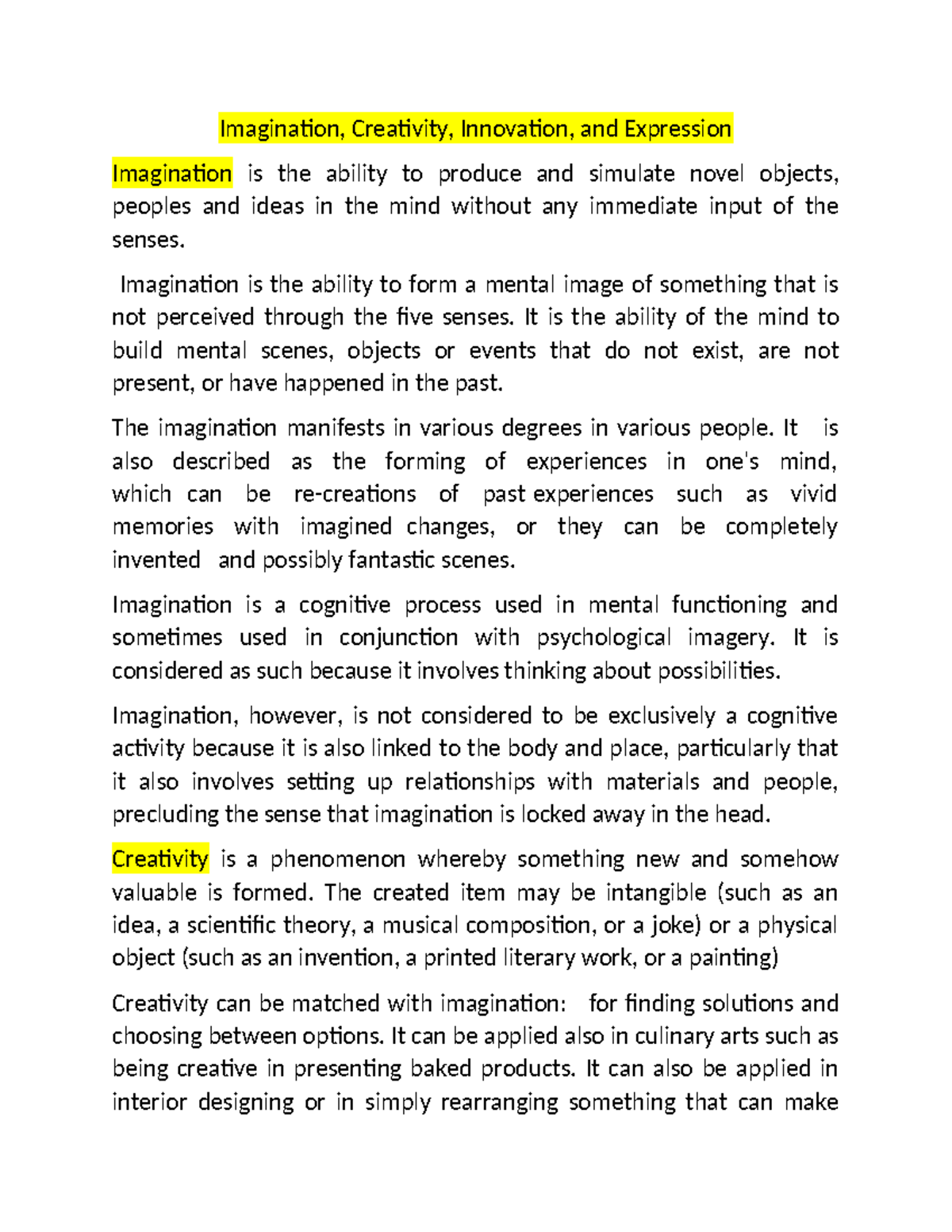 2.1.2 Exploring Creativity, Imagination, and Expression in Innovation - Studocu