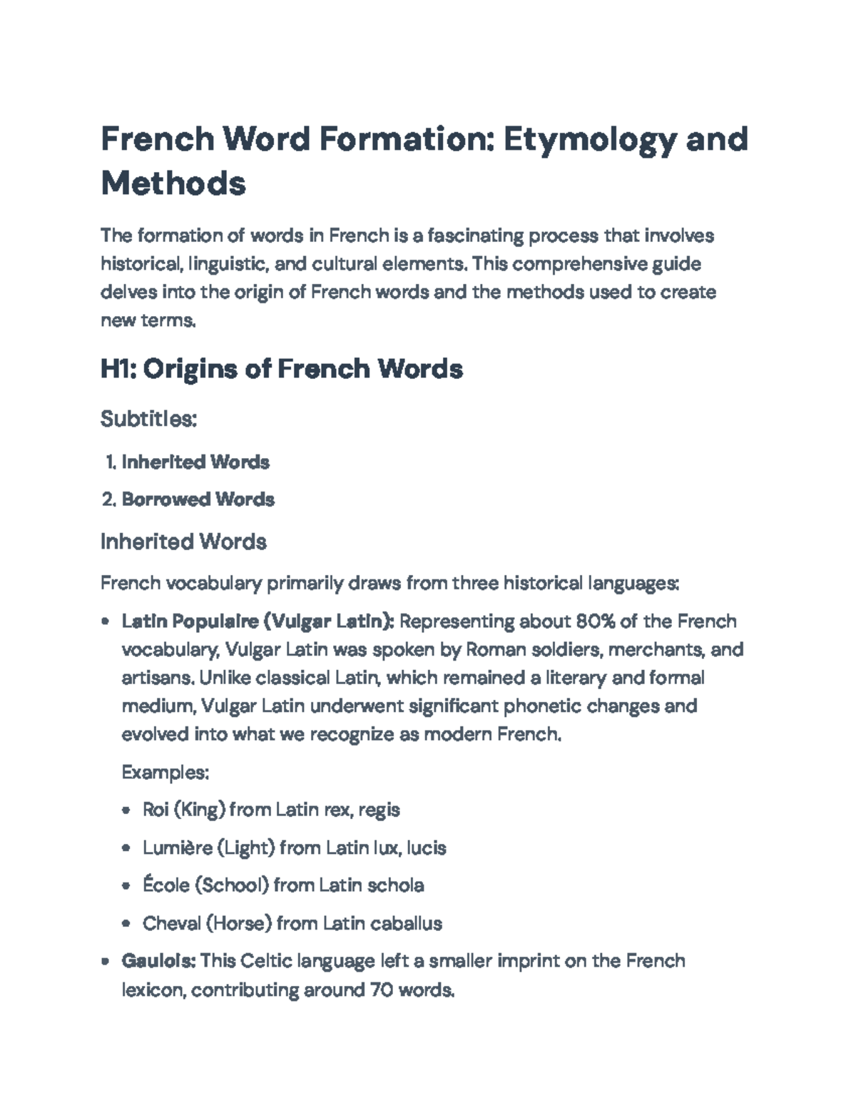 French Word Formation: Etymology and Methods (Course Code Included ...