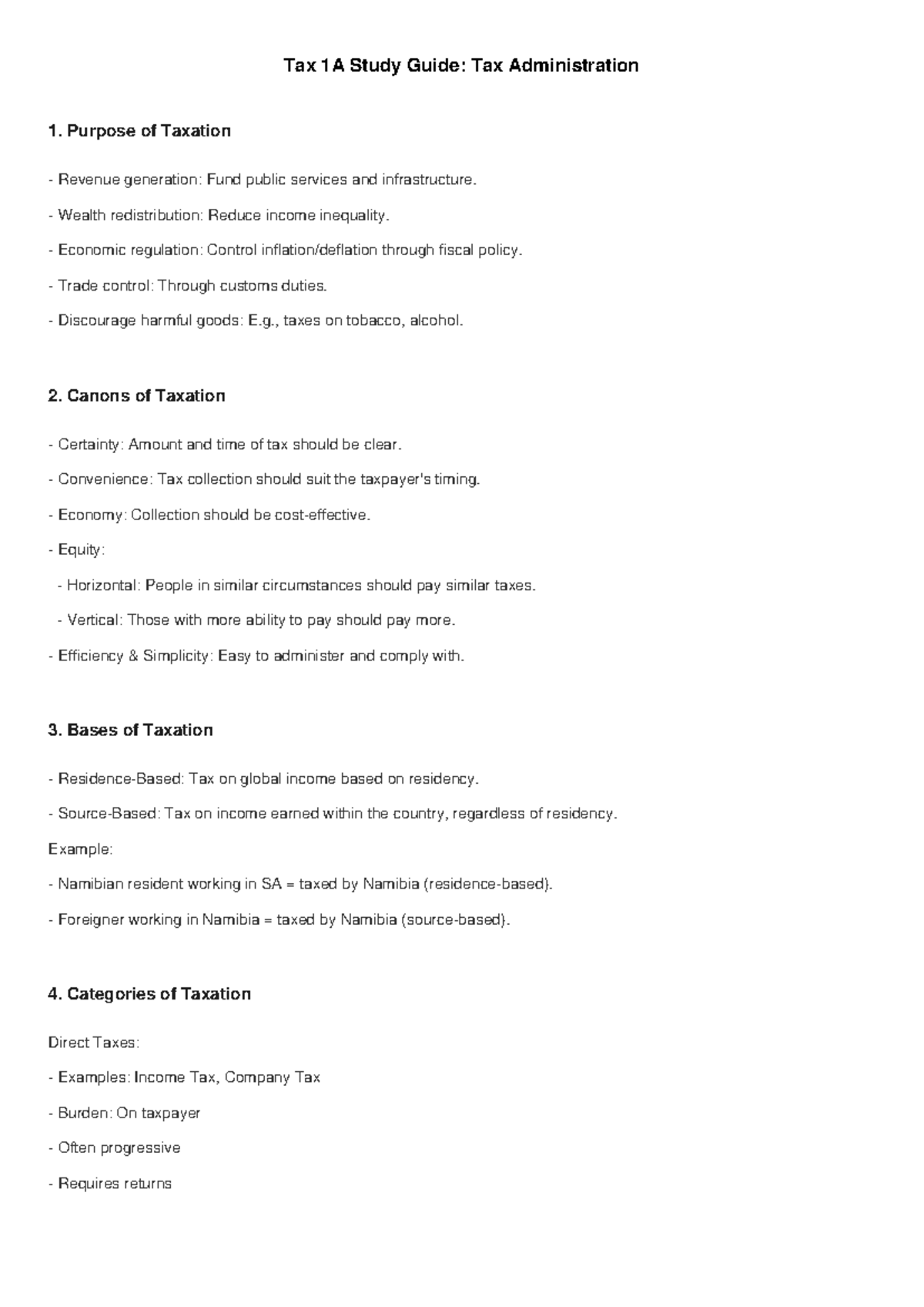 Tax 1A study guide: Overview of tax administration principles - Studocu