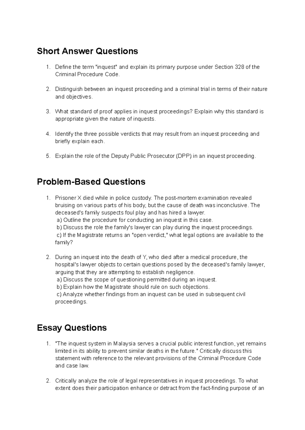Inquest Procedures and Legal Roles: A Comprehensive Overview - Studocu