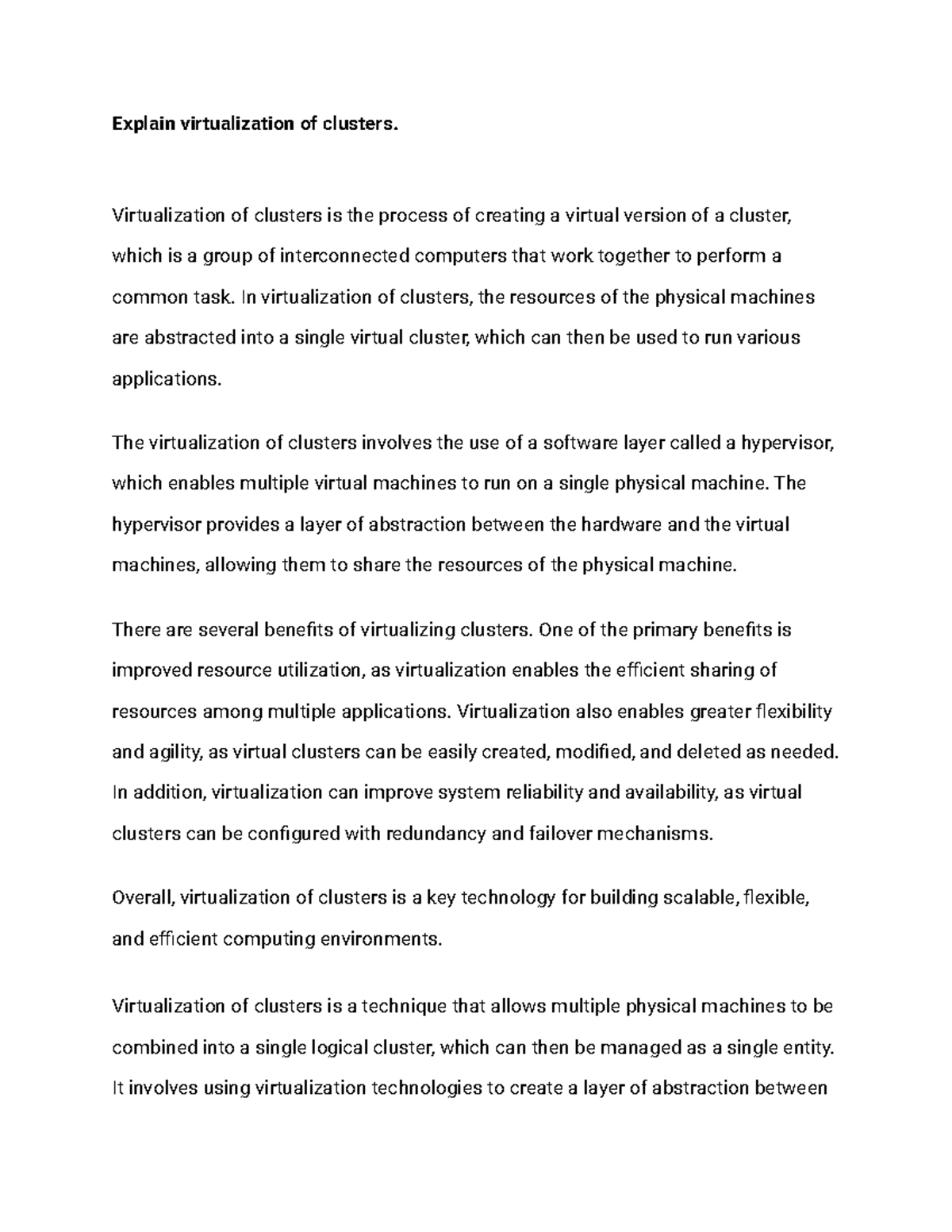 Understanding Cluster Virtualization Techniques and Benefits - Studocu