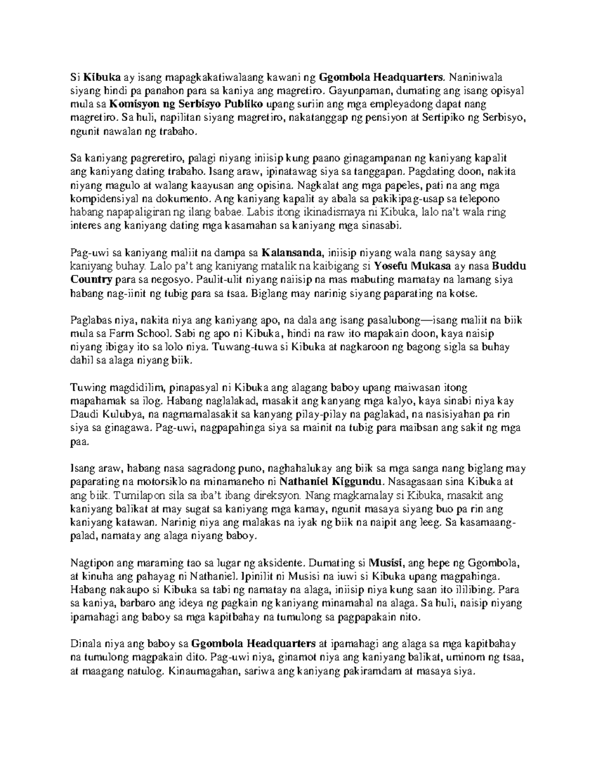 Filipino - Ang Alaga: Kwento ni Kibuka at ng Kanyang Biik - Studocu