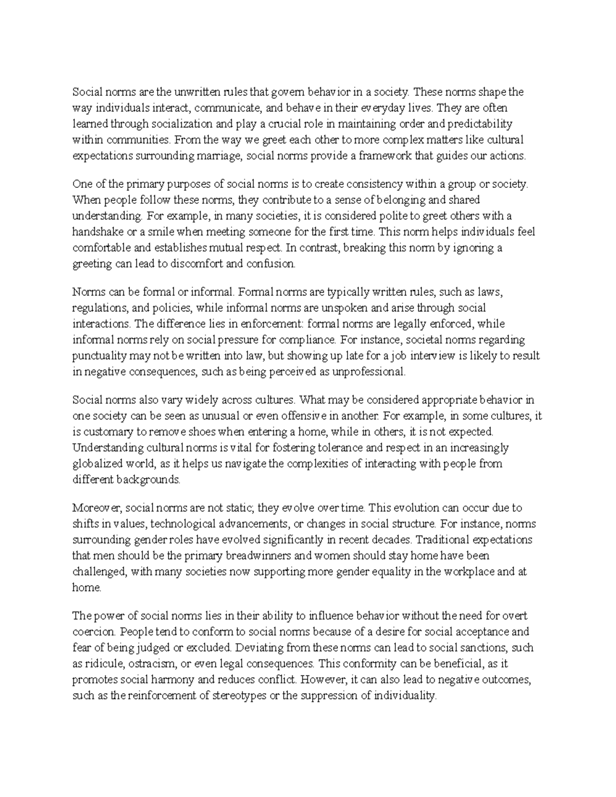 Soical norms - social norm essay - Social norms are the unwritten rules ...