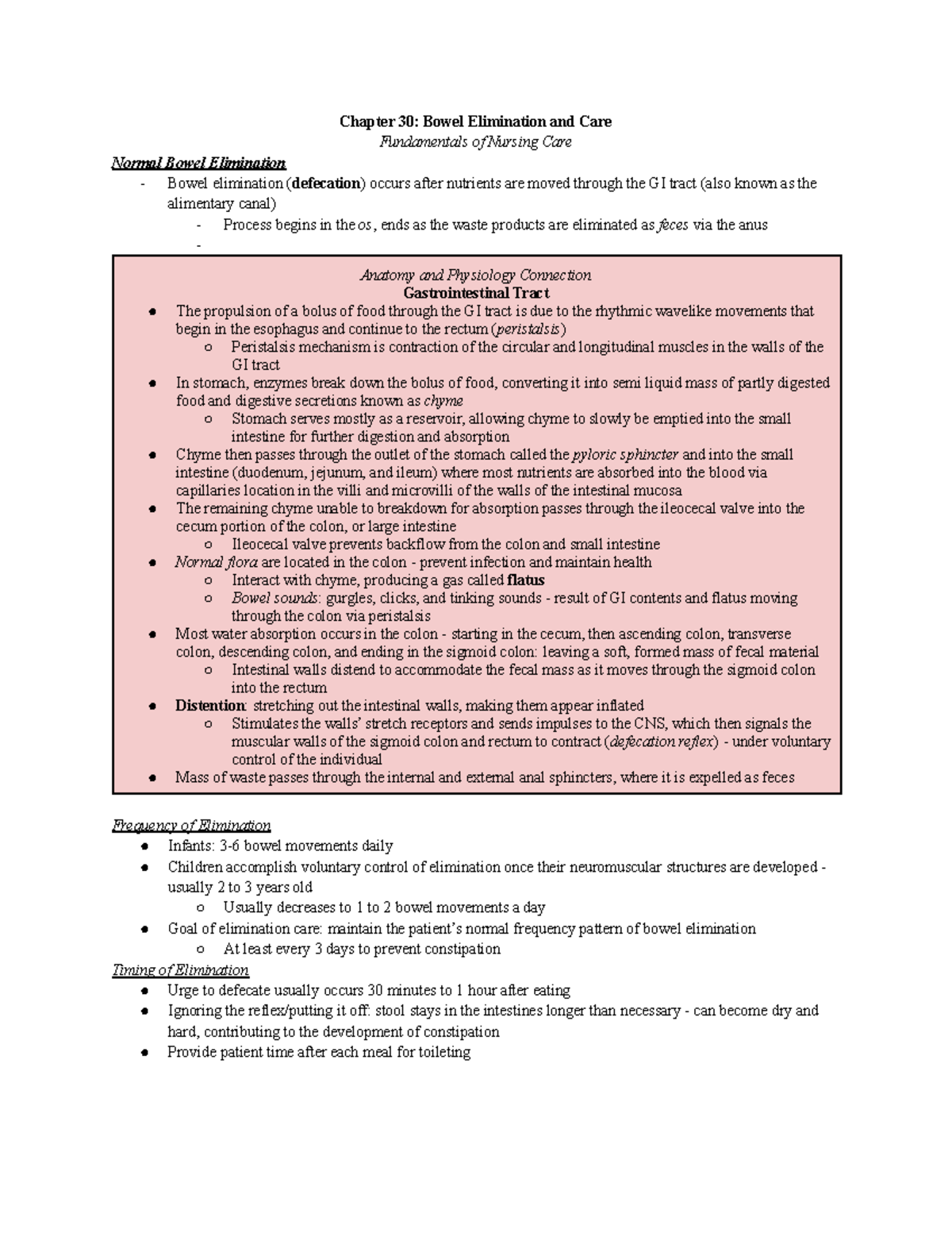 Chapter 30: Bowel Elimination & Care in Nursing Fundamentals - Studocu