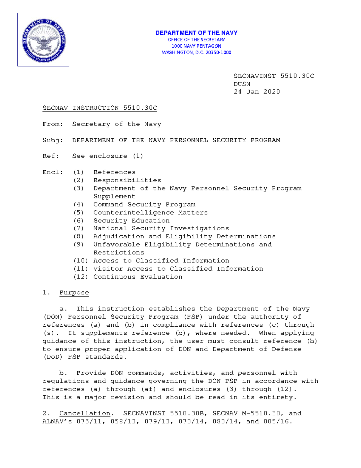 Secnavinst 5510.30C Guidelines for the DON Personnel Security Program ...