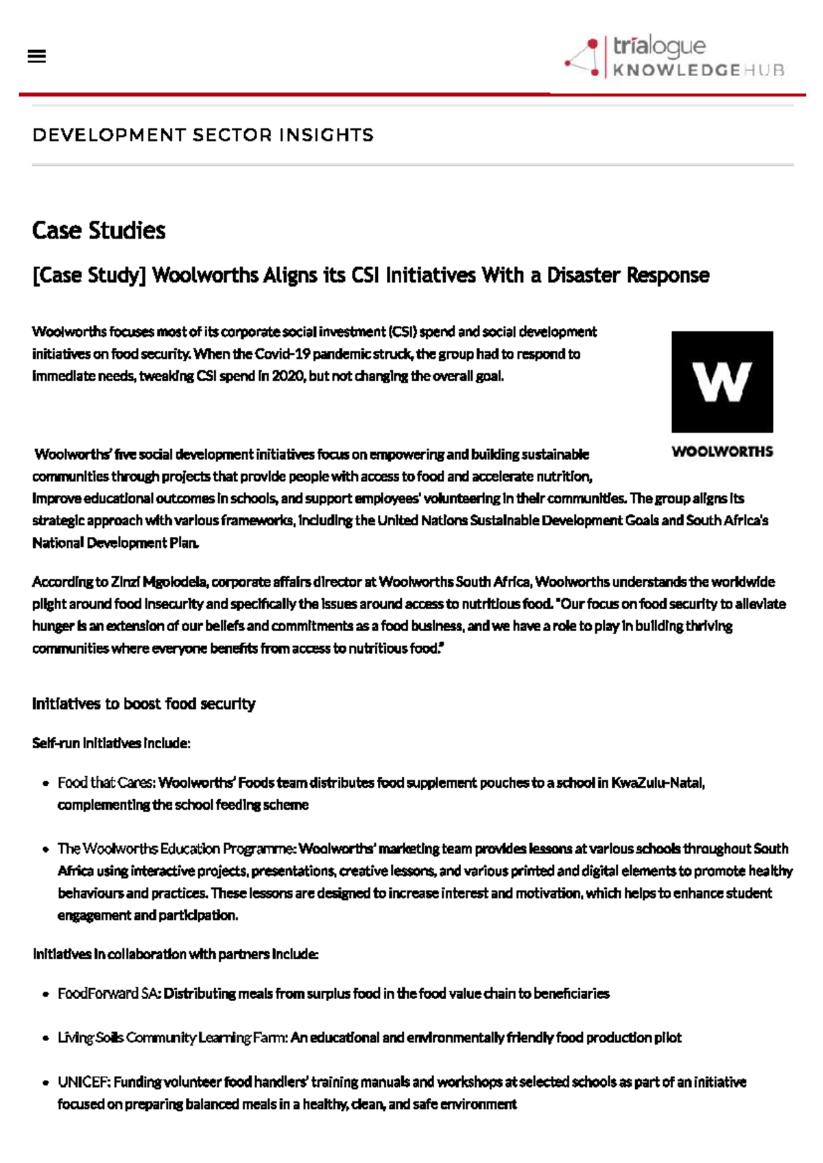 Woolworths Case Study Analysis - Corporate Social Impact CSI - Studocu