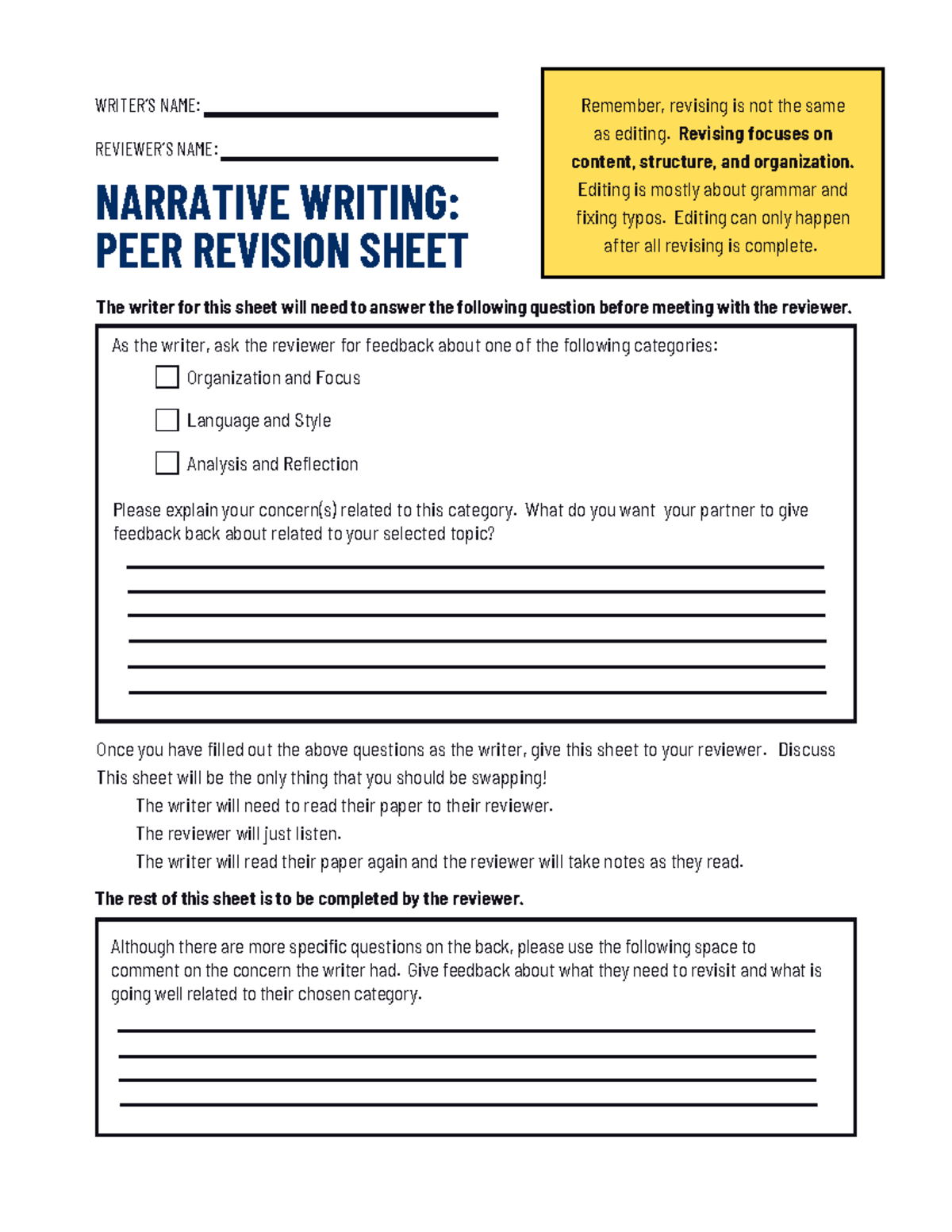 ING 101: Narrative Writing Peer Revision Sheet Guidelines - Studocu