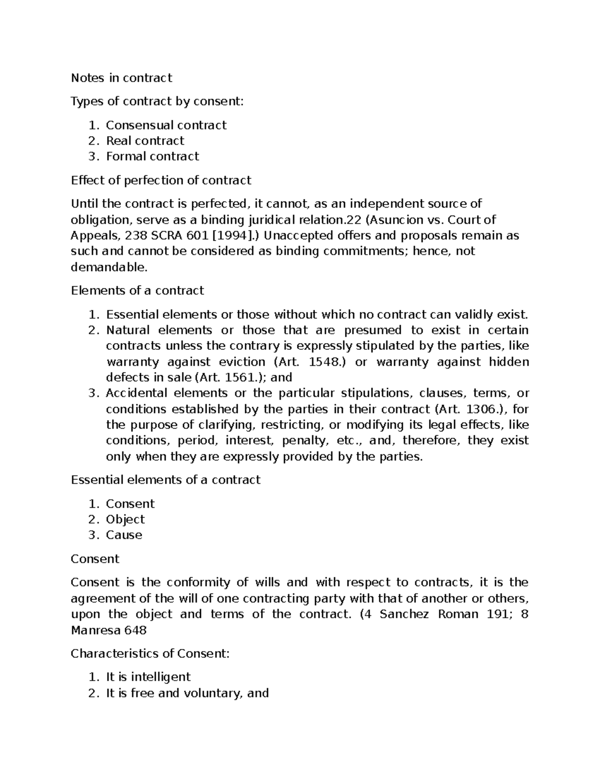 BSA Contract Law Notes: Types, Elements, and Consent Issues - Studocu